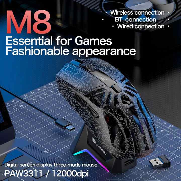 Gaming Mouse M8 with Multi-Device Support, Adjustable DPI, RGB Flow ...