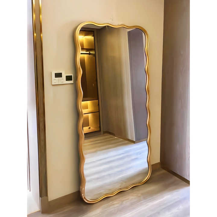 Living Room Wooden Decorative Floor Wood Wave Mirrors Wall Decor ...