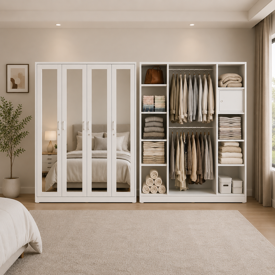 Mirror Steel Wardrobe Bedroom Steel Sliding Door Closet Modern Clothes ...