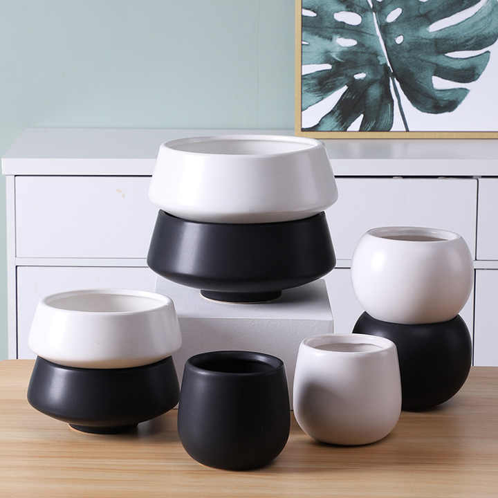 Outdoor Black Pot Big Round Ceramic Flower Garden Pot Planter for Plant