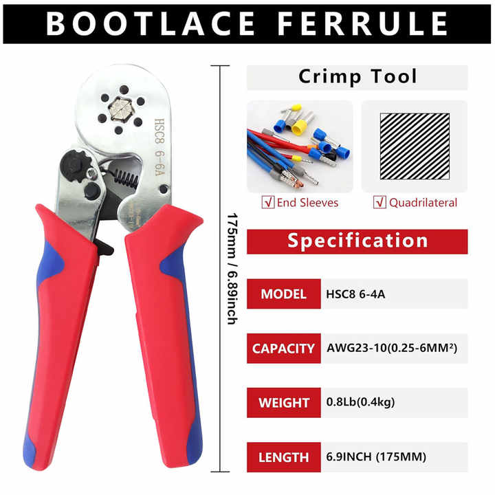 Self-adjustable Ratchet Mini Ferrule Wire Cord End HSC8 6-4A Tubular ...