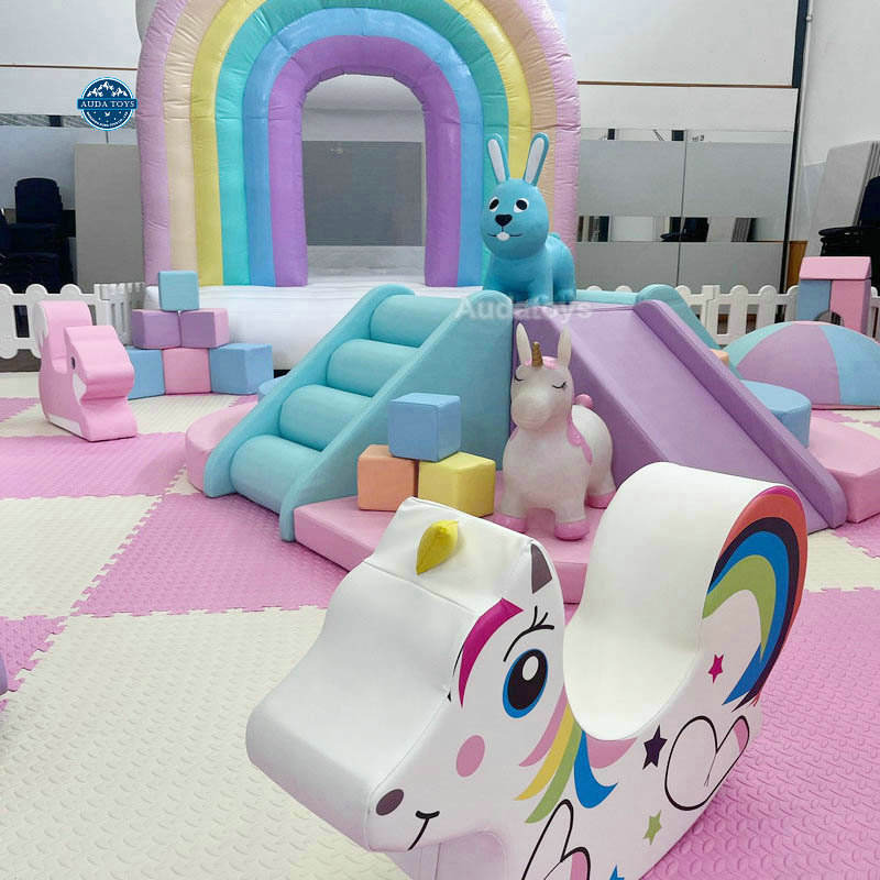 Pastel Indoor Wooden Soft Play Macaroon Color Mobile Playground Set for ...