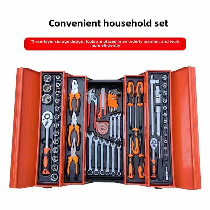 Three-layer Foldable Iron Tool Box - 85 Piece Set for Repair
