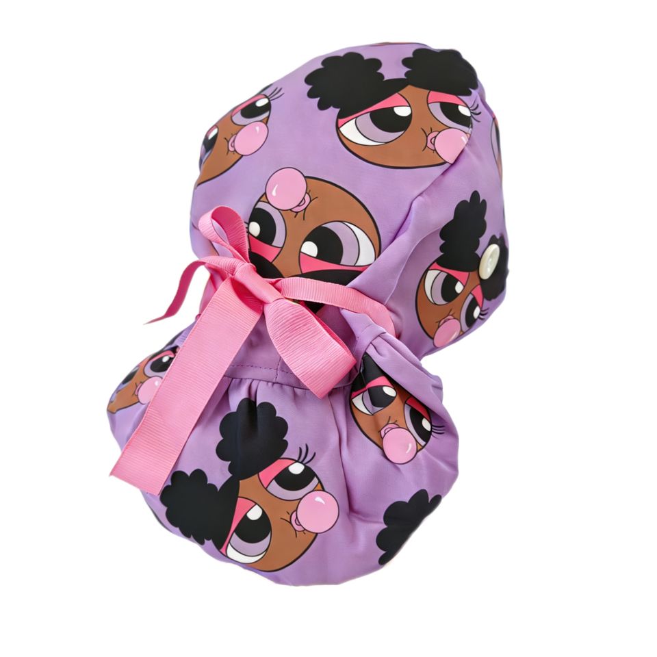 Custom Cartoon Character Girly Print Design Ponytail Nurse Caps Ribbon ...