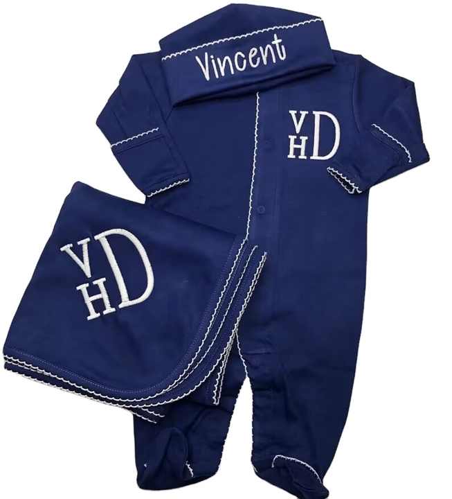 Monogram Fall Winter Newborn Baby Clothing Set 95%knitted Cotton Picot ...