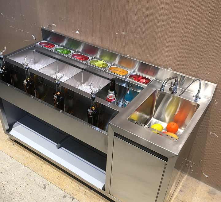 Commercial Cocktail Bar Station With Right Sink Ice Bin Speed Rail Food ...