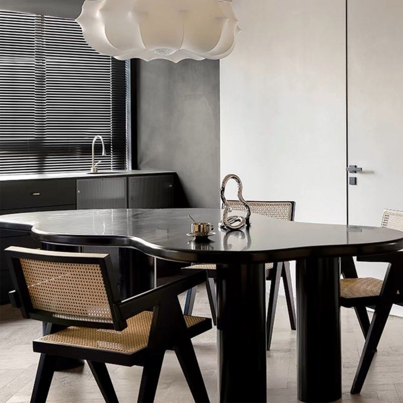 Modern Nordic Dining Room Furniture Irregular Shape Wooden Black Table ...