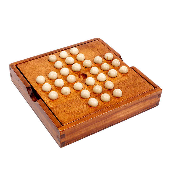 Adult Classical Wooden Board Game Jumping Marbles Peg Solitaire Mango ...