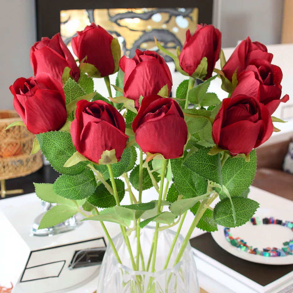 Simulation Single Rose Silk Flower Home Wedding Valentine's Day ...