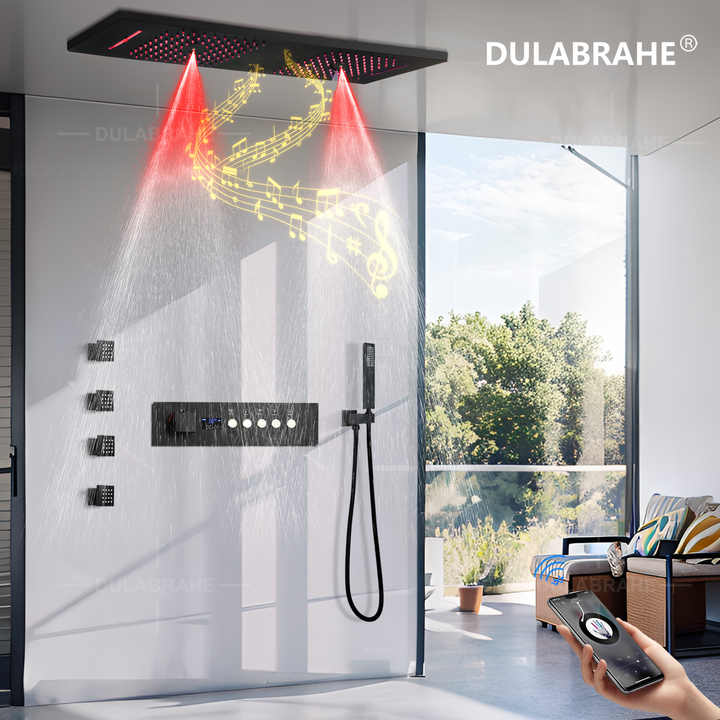 Matte Black Rain Shower System with Luxury LED Ceiling Rainfall Shower ...