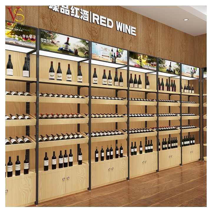 YSshelves Design Wine Shop Supermarket Display Cabinet Led Store Liquor Wooden Wine Shelving ...