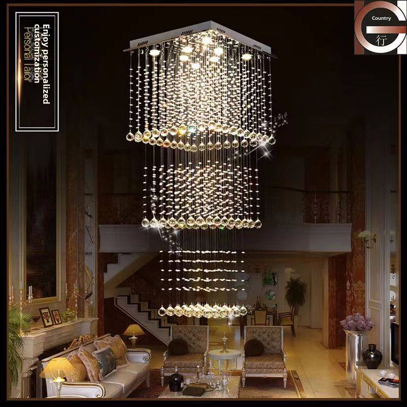 High Ceiling Duplex Villa Modern Adjustable Height Square Crystal ...