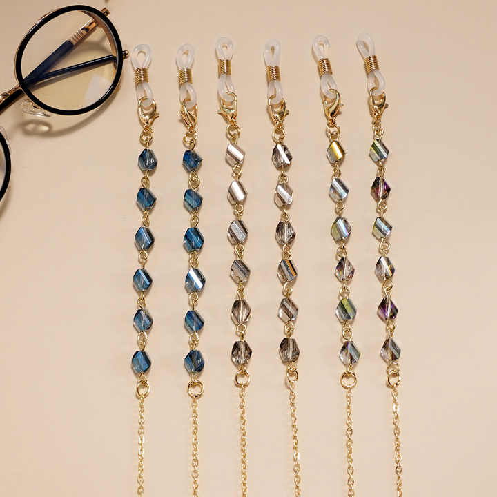 REWIN 2024 Trendy Glass Beads Men Women Crystal Glasses Chain