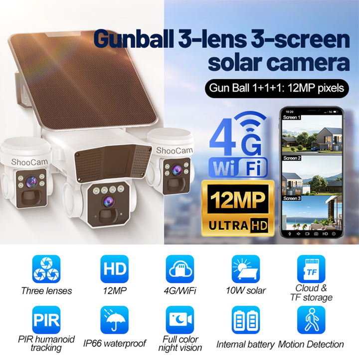 Home Security CCTV Camera Outdoor Solar WiFi 4G Solar Camera 3 Lens 4K ...