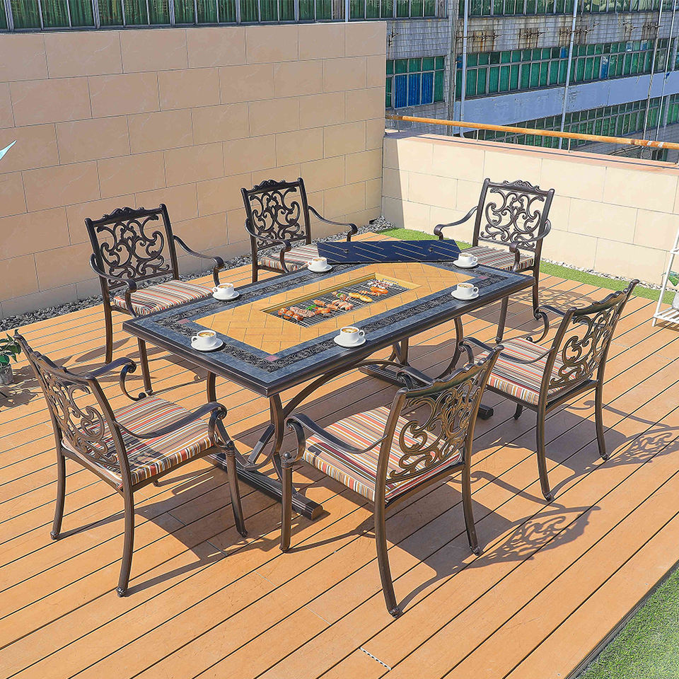 Modern European Outdoor Barbecue Dining Table Chair Combination with ...
