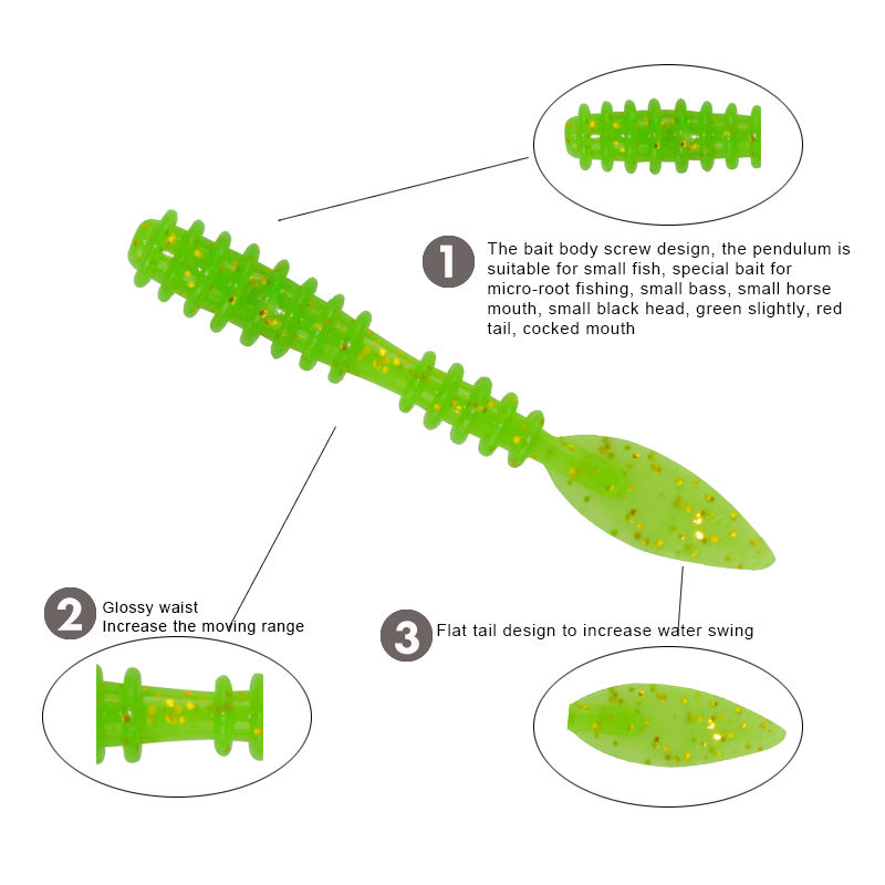 Factory Root Fishing Lure Mini Leaves Tail Rock Soft Baits 0.46g 46mm ...