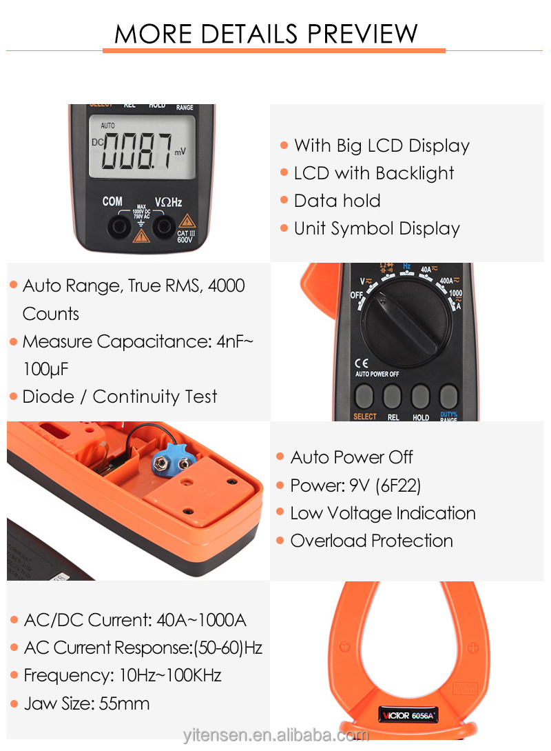 Victor 6056a + Ac Dc 400mv-1000v 40a-1000a Đồng Hồ Kẹp Kỹ Thuật Số Thư ...
