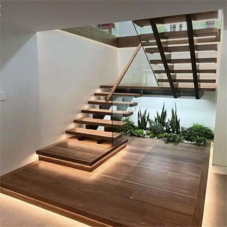 Modern Luxury Floating Straight Staircase Durable Solid Wood and PVC ...