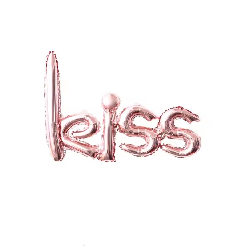 Kiss Cursive Connected Letter Foil Balloon Rose Gold Red Gold Silver ...