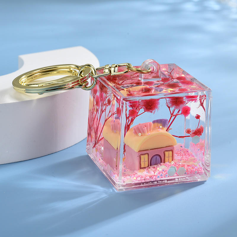 Cute Cartoon Acrylic Quicksand Charm Oil Bottle Keychain Couple Bestie ...