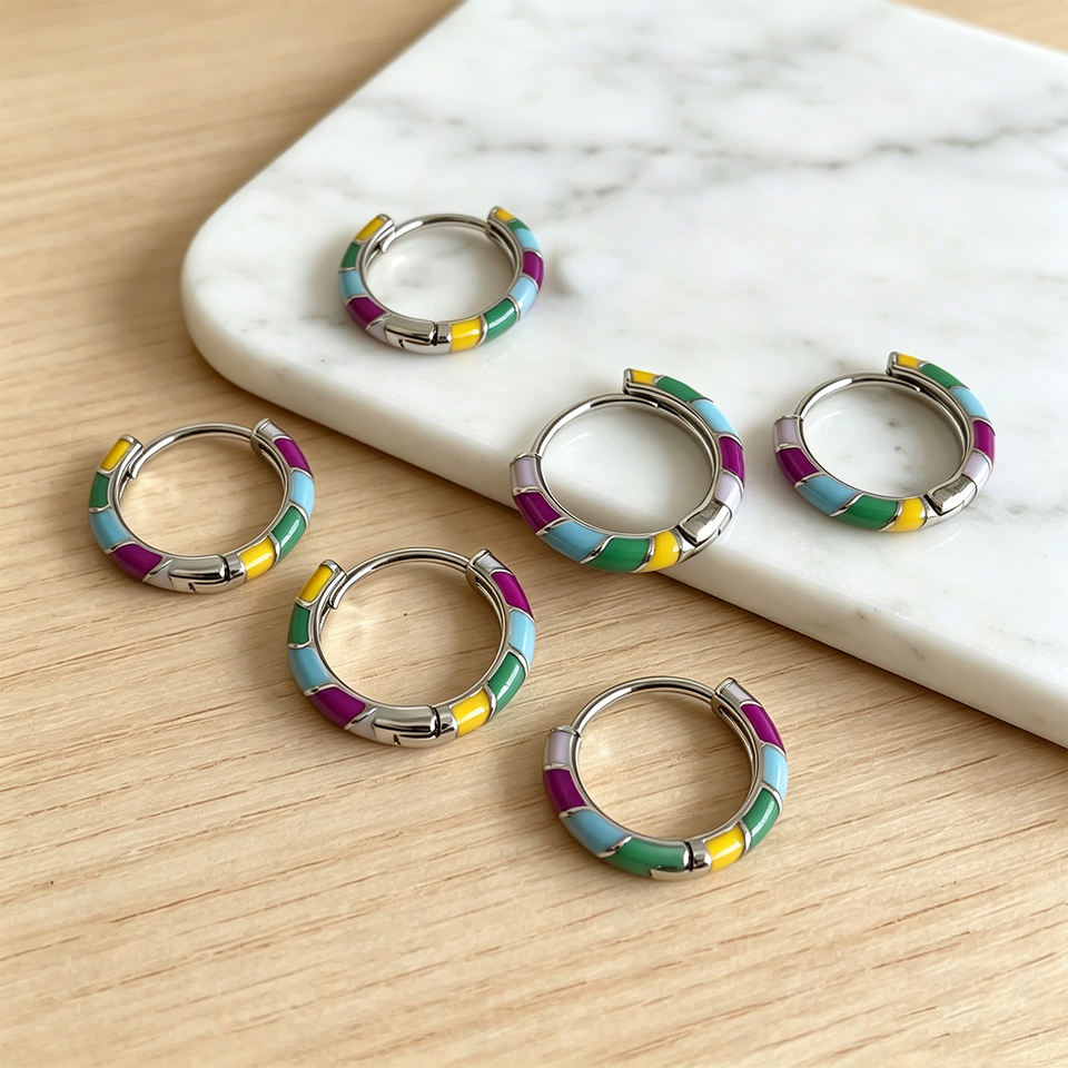 Women's Trendy Silver Plated Hoop Fashionable Colored Drip Oil ...