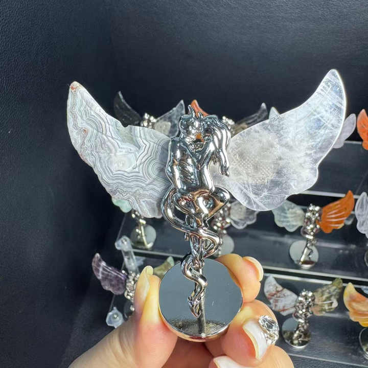 Natural Crystal Devil Angel Wings Crystal Craft Stand Mixed Quartz ...