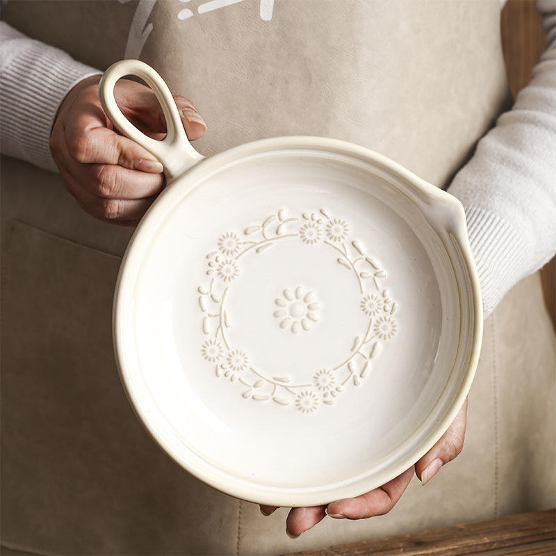 Ceramic Kiln-fired Single-handled Pot Retro Dinner Plate Home and ...