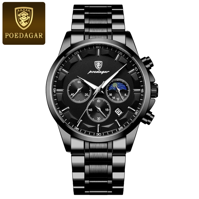 Stainless Steel Watch for Men - Poedagar P928 Chronograph