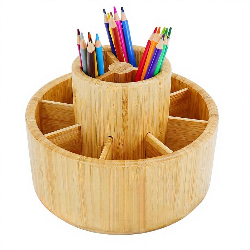 Bamboo Rotating Art Supply Desk Organizer Desktop Storage Caddy Pen ...