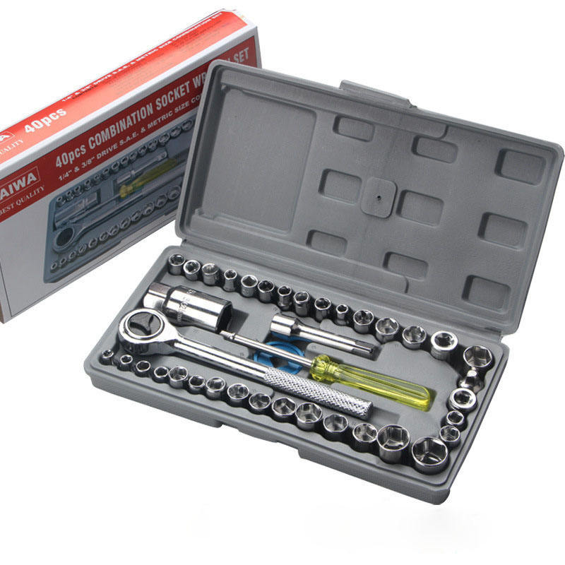 40 Piece Socket Ratchet Wrench Set Hardware Tool Box Auto & Motorcycle Tool Sleeve Set Tool Kit ...