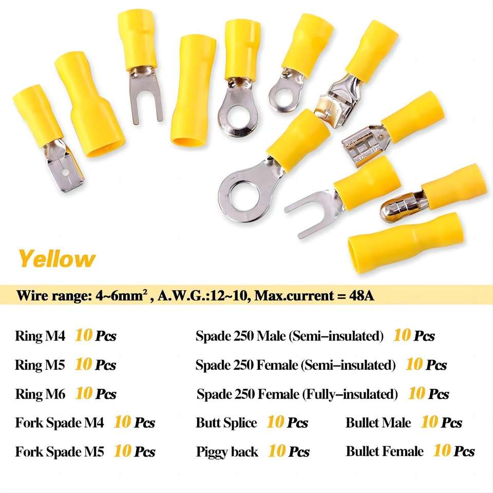 540Pcs Copper Spade Terminals Crimp Butt Ring Lugs Electrical Wire ...