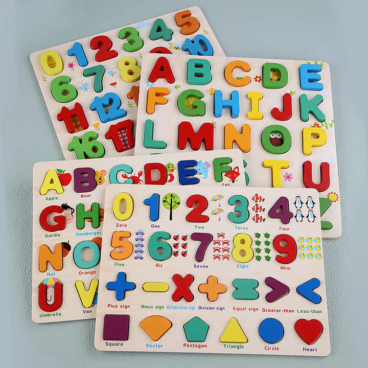 Hot Sale Wooden Alphabet Number Puzzles Kids Montessori Toy Wooden Toy ...