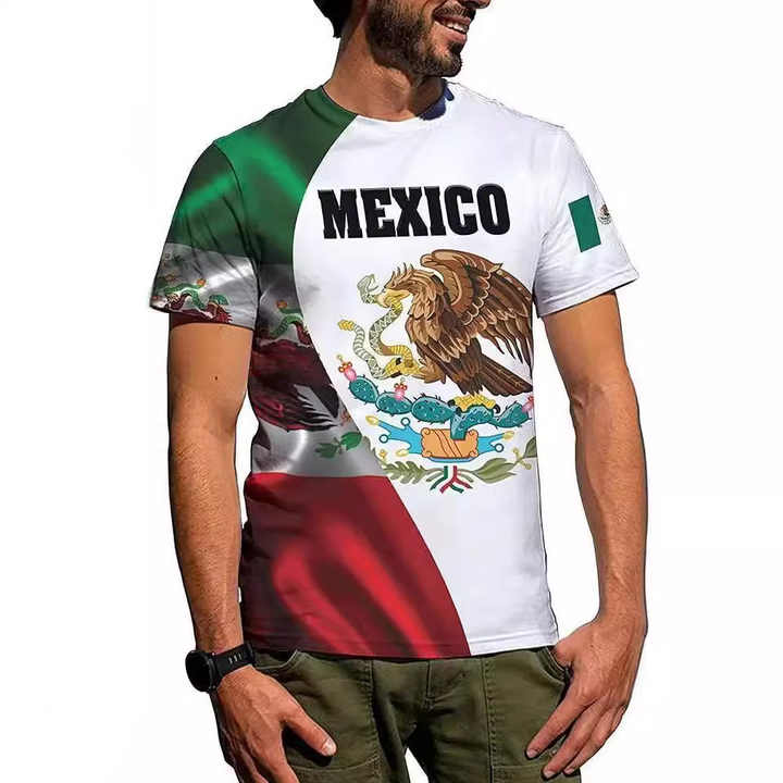 Hannuo New 2024 Breathable Mexican Flag T-Shirt Football Fans Men's Mexico Soccer Jersey Shirt ...