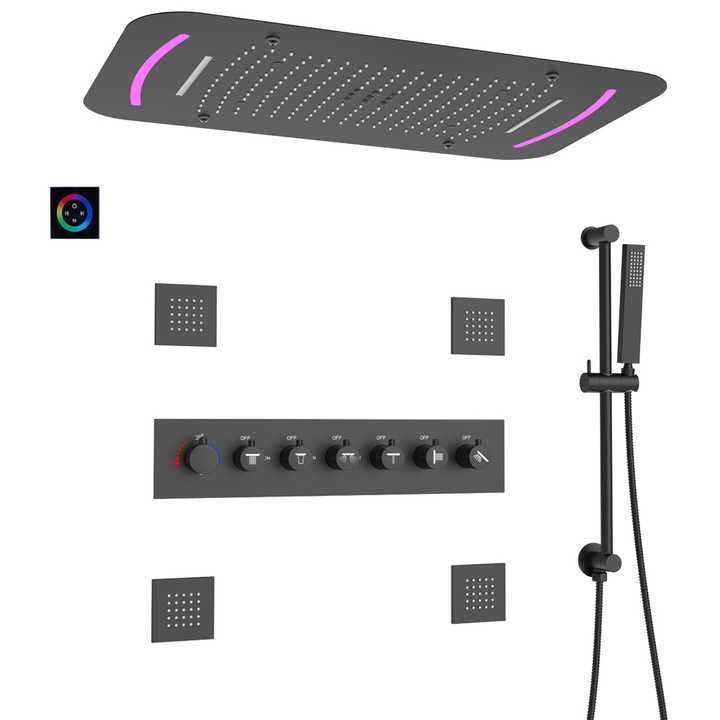 Thermostatic Matte Black Shower System - Super Large Sets