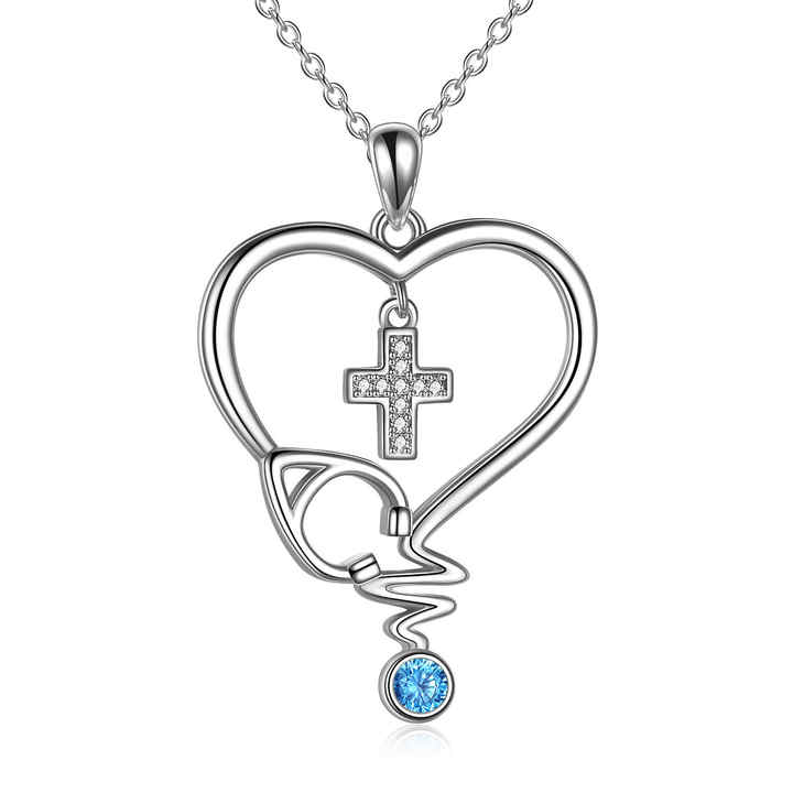 Doctors Nurses Jewelry 925 Sterling Silver Cross Heart Stethoscope Pendant Necklace