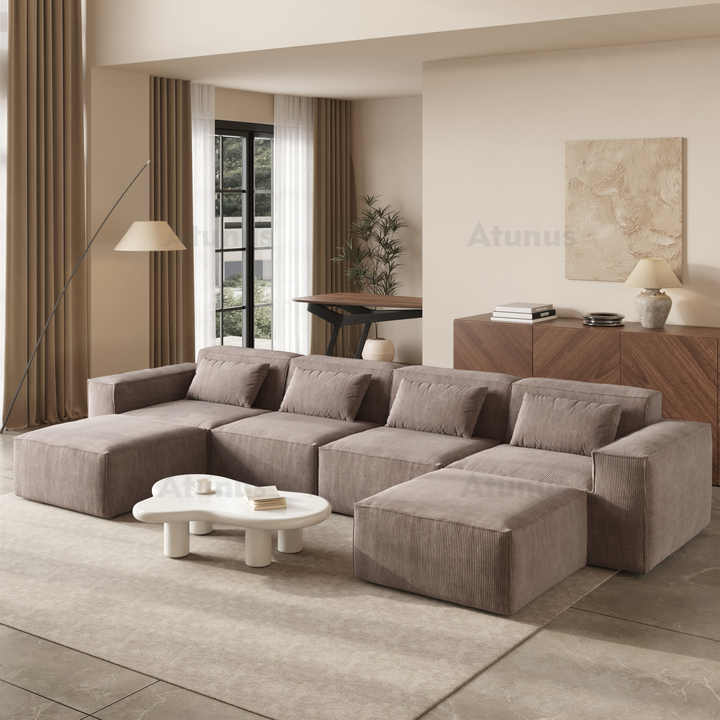 ATUNUS French Brown Compress in Stock White L Shape Sofa 4 Seater