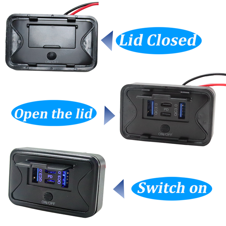 12V Bus RV Wall Mount USB Socket 4-Port Dual QC3.0 & Dual PD3.0 Fast ...