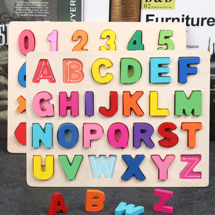 Wooden ABC Alphabet Number Shape Puzzle - Montessori Toy