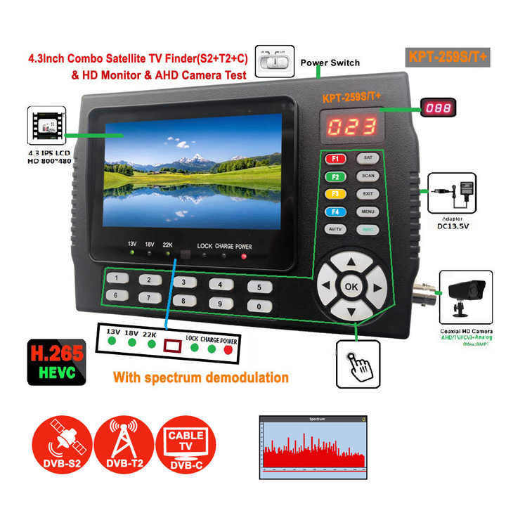 Satellite Finder Spectrum Analyzer Combo Meter DVBS/S2/T/T2/C Satfinder ...