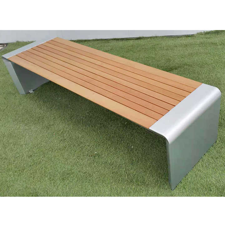 Metal Leisure Backless Street Wood Bench Outdoor Public