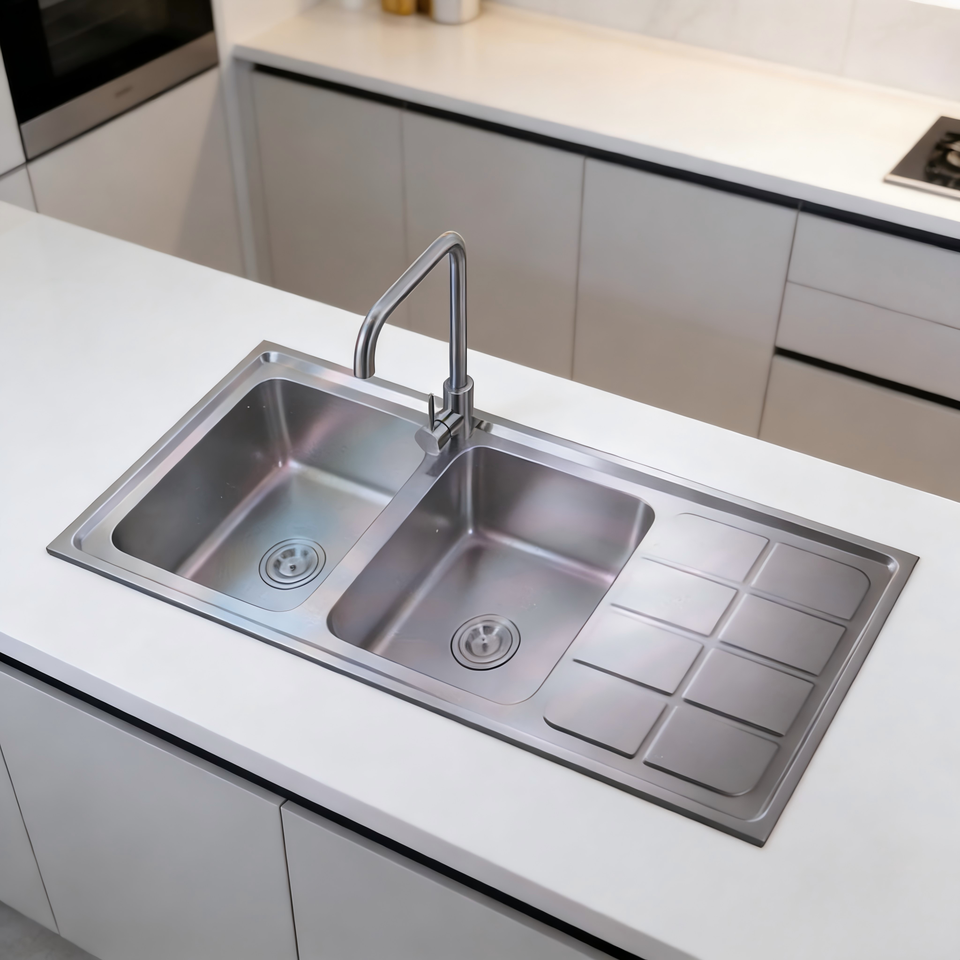 304/201 Stainless Steel Double Bowl 1200MM Size Modern Brushed Above ...