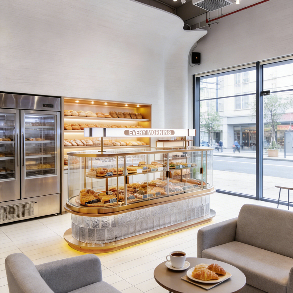 Modern Luxury Bakery Retail with Double Glass Display and Chilled ...