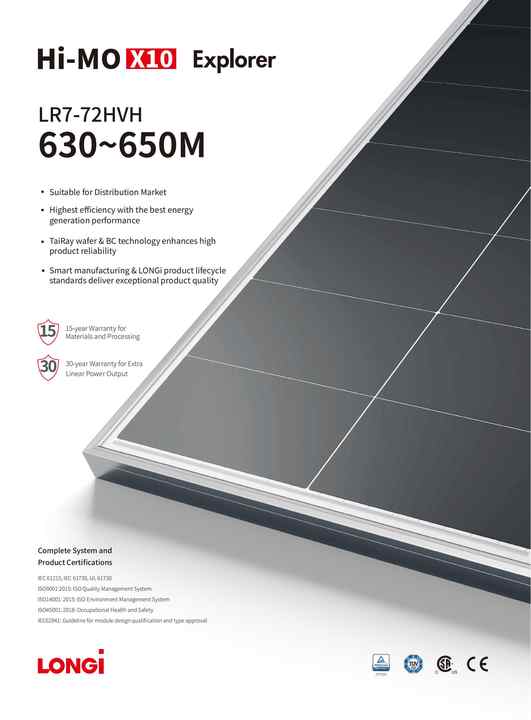 Longi Himo X10 LR7-72HVH Bifacial Solar Panels - 630W-650W