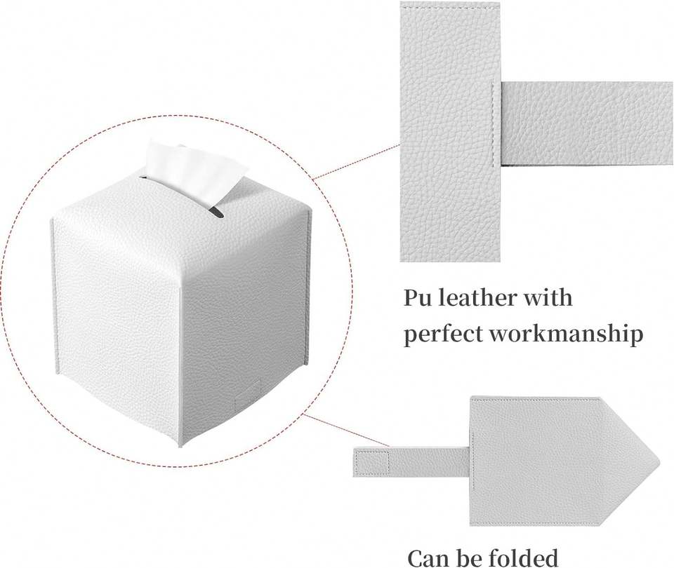 Custom Logo Square Tissue Box Cover PU Leather Belt Holder 5X5X5INCH ...