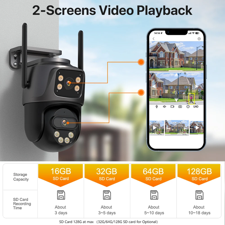 6MP 4K Wifi PTZ Camera with Dual Lens and AI Tracking