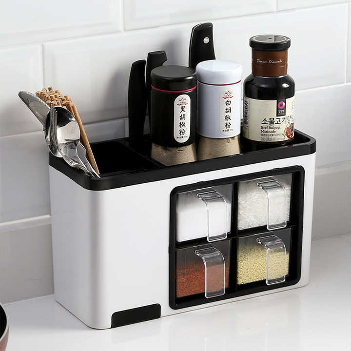 white waterproof box wall-mounted kitchen spice storage rack for store ...