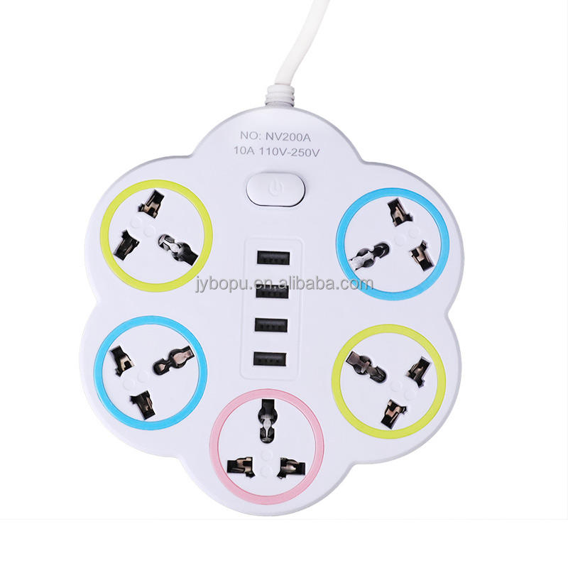2m Extension Cable Universal Multi Power Socket 5 Outlets and 4USB ...