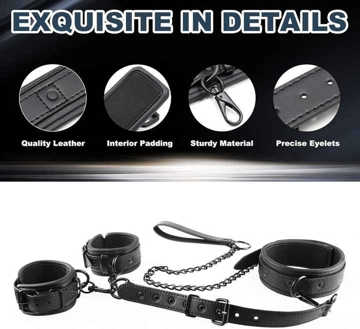 5 Pcs Bed SM Kit - Adjustable Handcuffs, Rope, & More