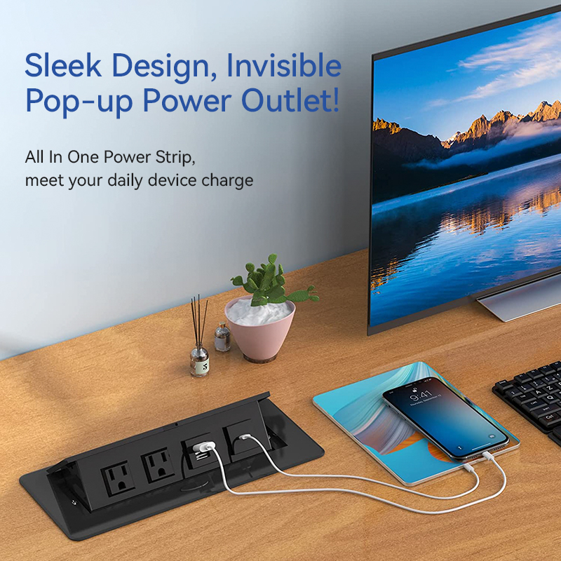 Pop-up power strip with USB C port Recessed power cord ring socket hub ...