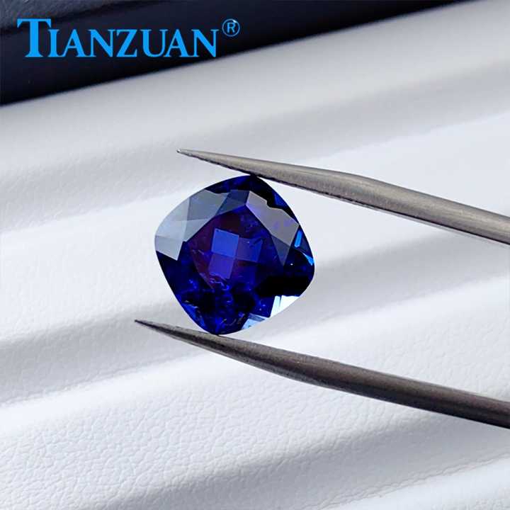 Lab Grown Sapphire Royal Blue Color Cushion Shape Gemstone with Visible ...